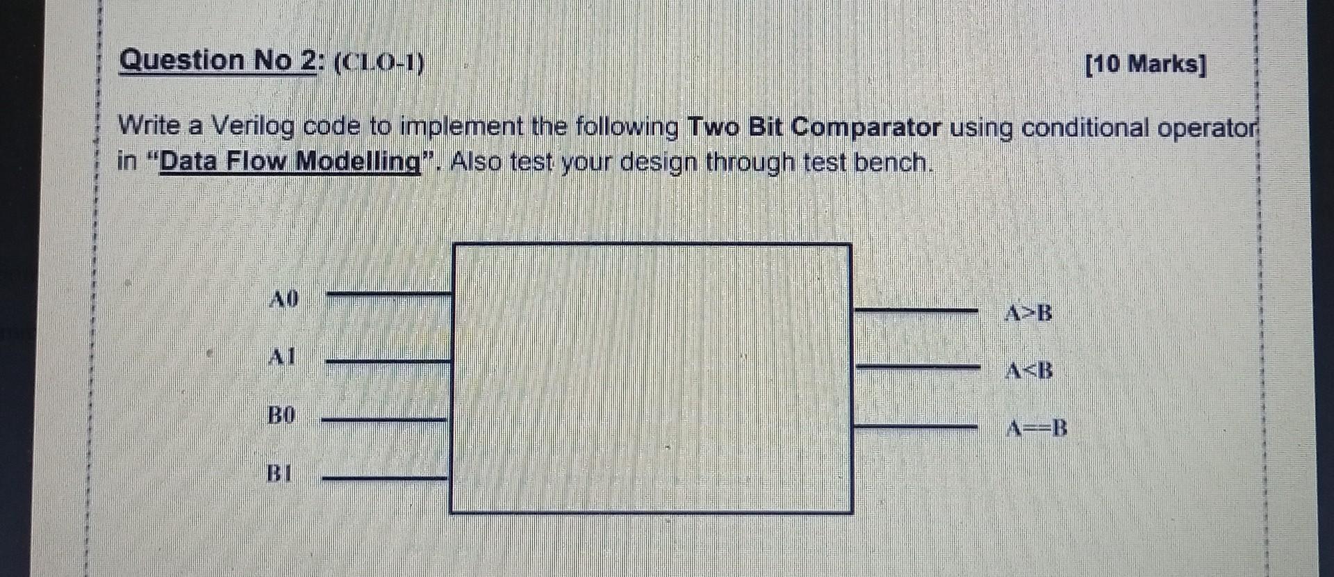 Solved Question No 2 Clo 1 10 Marks Write A Verilog
