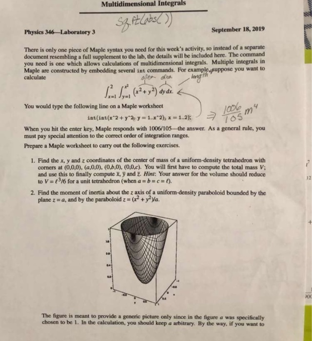 Multidimensional Integrals September 18, 2019 Physics | Chegg.com