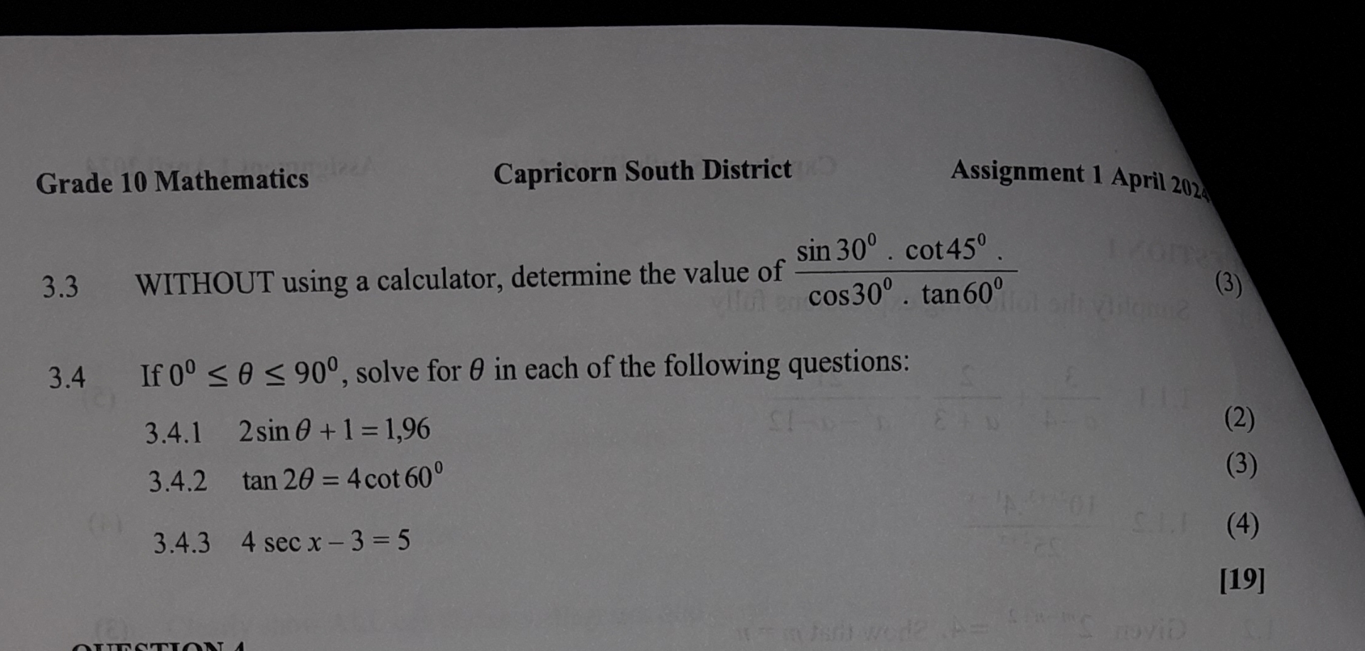Solved Grade 10 ﻿MathematicsCapricorn South | Chegg.com
