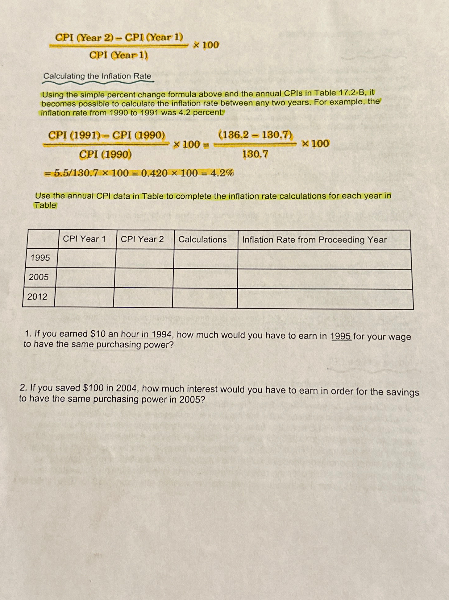 CPI (Year 2)- ﻿CPI (Year 1)CPI (Year 1)Calculating | Chegg.com