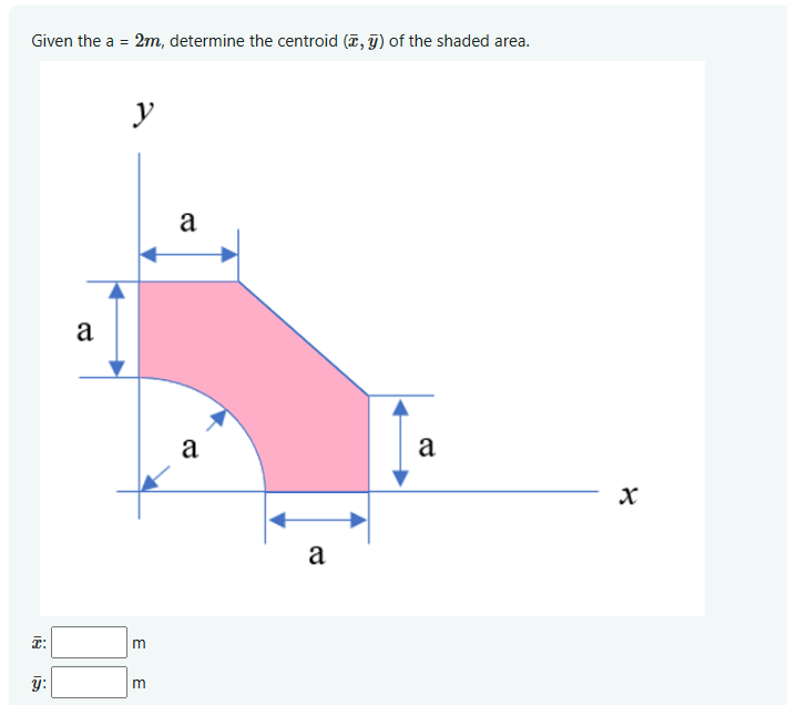 Solved Given the a =2m, ﻿determine the centroid (x‾,bar (y)) | Chegg.com