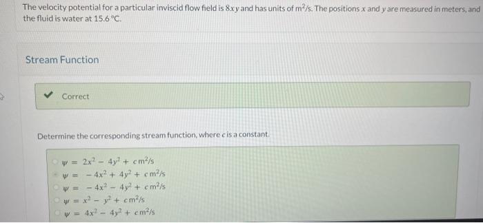 Solved The velocity potential for a particular inviscid flow | Chegg.com