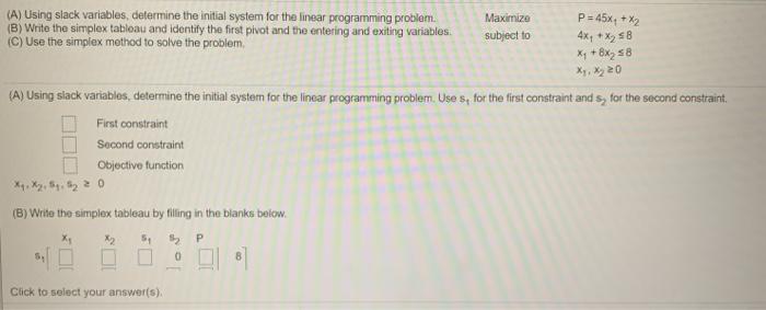 Solved (A) Using slack variables, determine the initial | Chegg.com