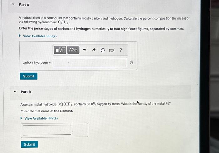 Solved Part A A hydrocarbon is a compound that contains | Chegg.com