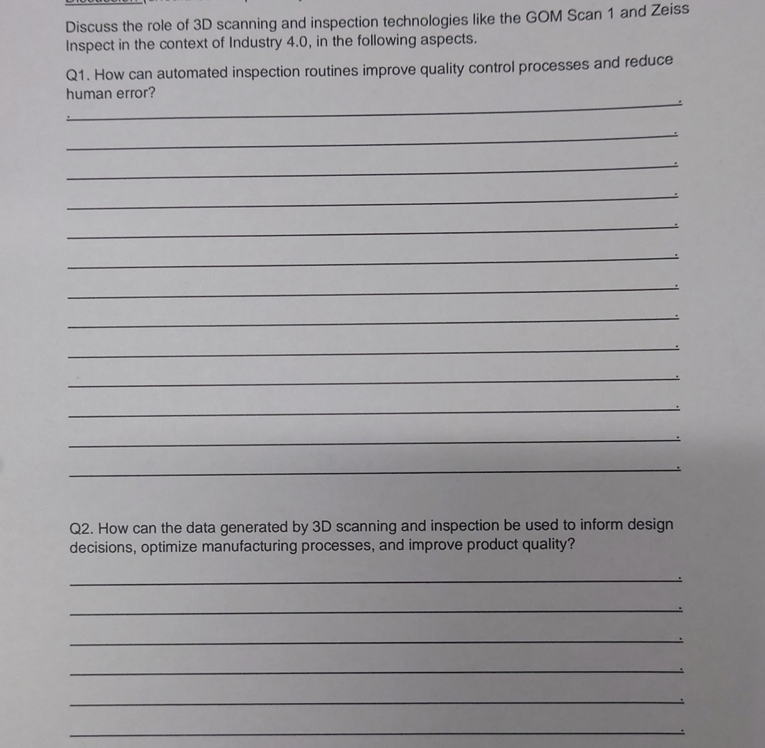 Solved Discuss the role of 3D scanning and inspection | Chegg.com