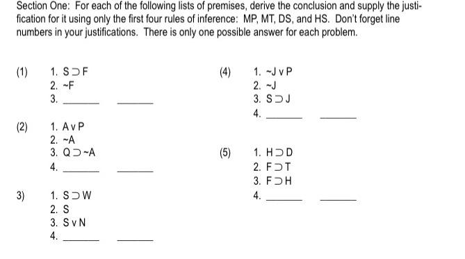 Section 5: Test the following arguments for validity | Chegg.com