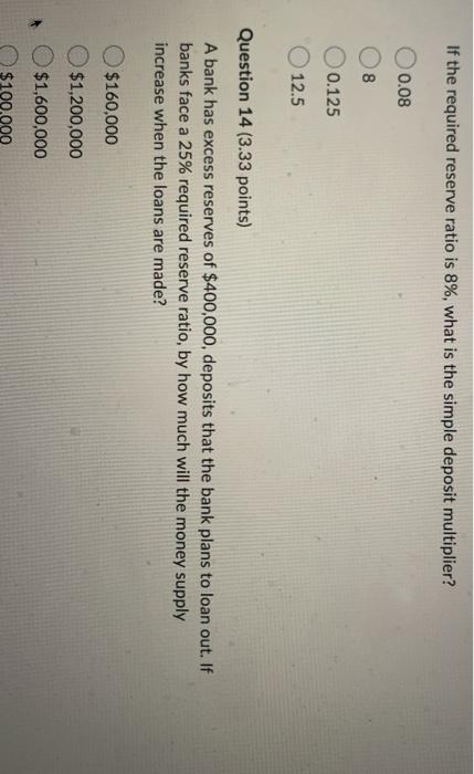 Solved If the required reserve ratio is 8%, what is the | Chegg.com