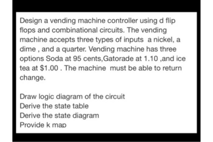 Solved Design a vending machine controller using d flip | Chegg.com Solved Design a vending machine controller using d flip | Chegg.com