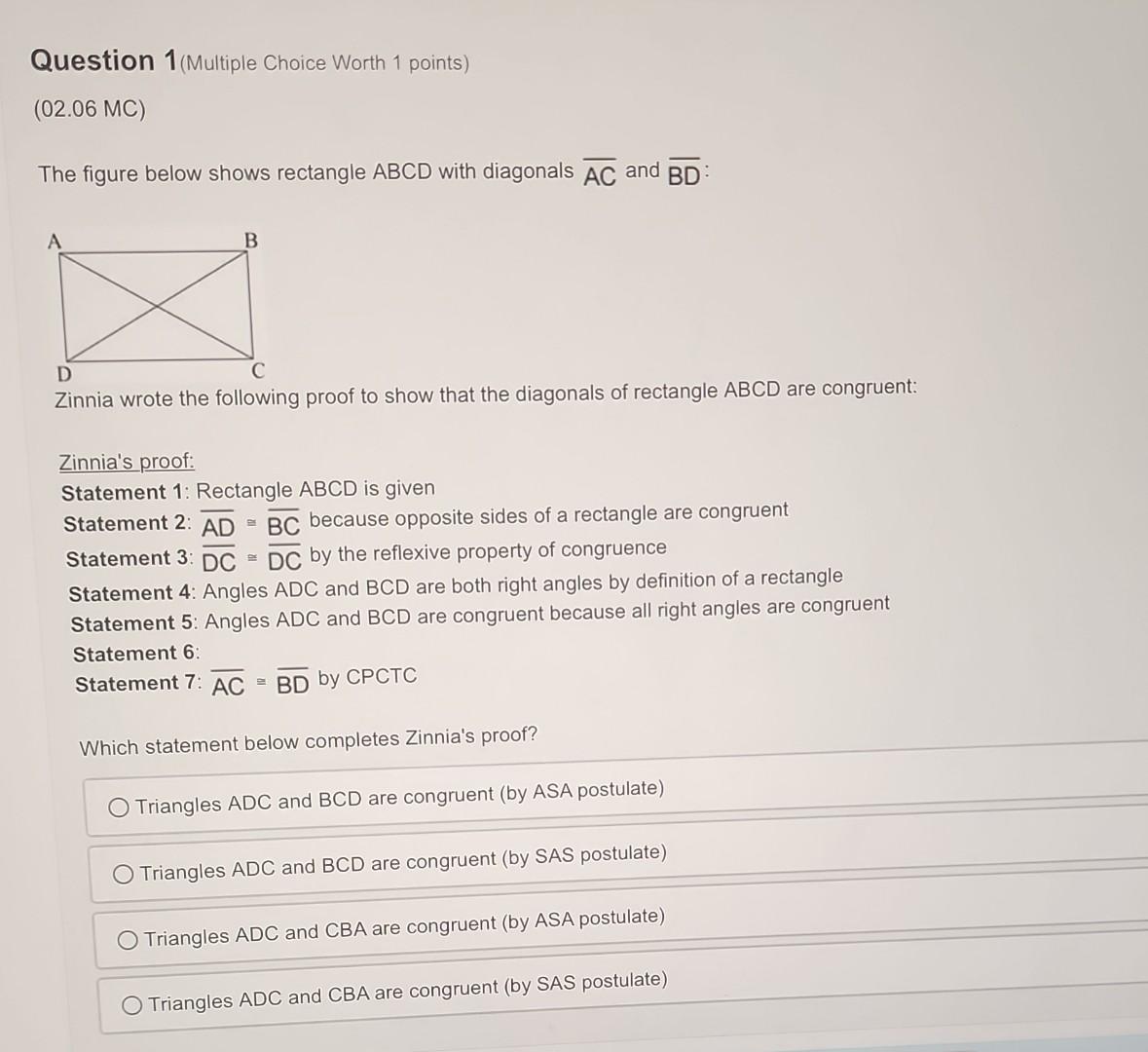 Solved The figure below shows rectangle ABCD with diagonals | Chegg.com
