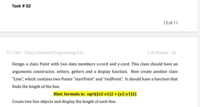 Solved CL1004 - Object Oriented Programming Lab Lab Manual - | Chegg.com