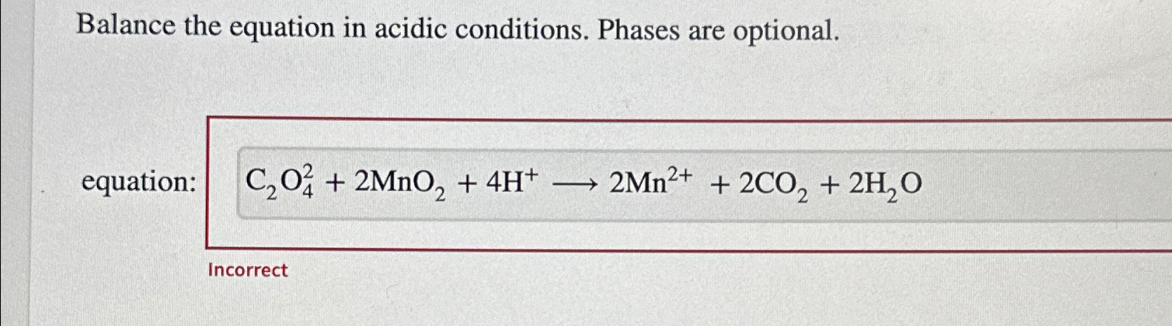 Solved Balance the equation in acidic conditions. Phases are | Chegg.com