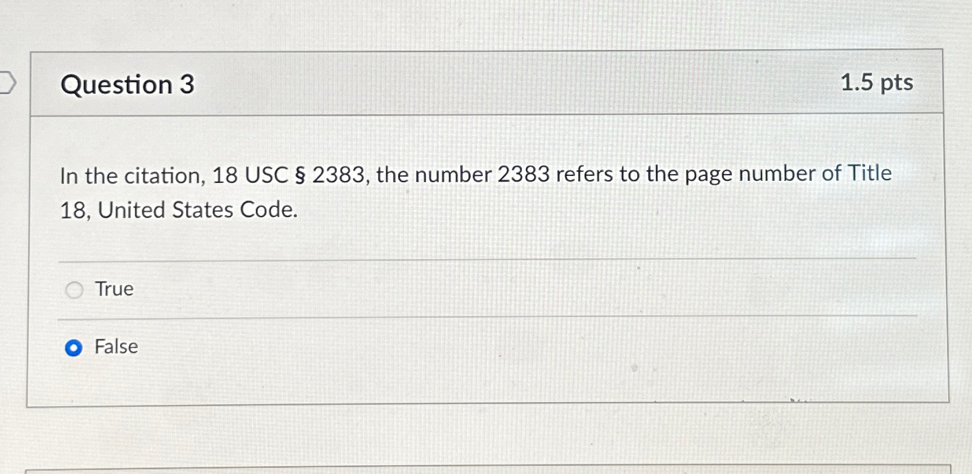 Solved Question 31.5ptsIn the citation, 18 ﻿USC §2383, ﻿the | Chegg.com