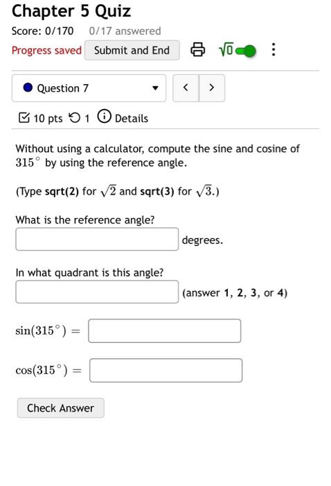 Solved Without using a calculator, compute the sine and | Chegg.com