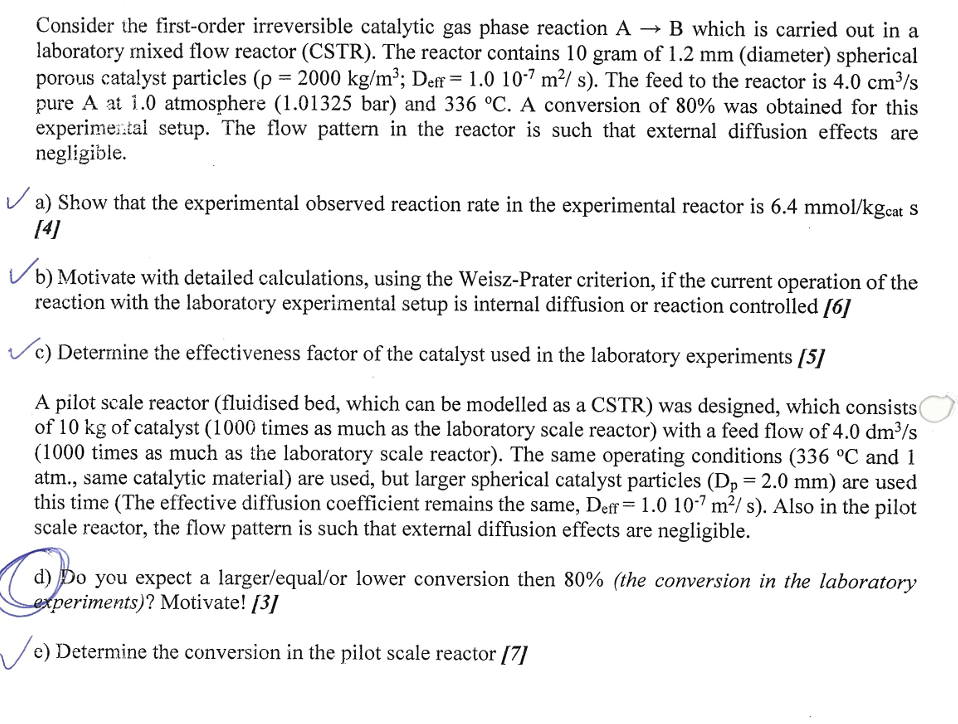 Solved Consider the first-order irreversible catalytic gas | Chegg.com