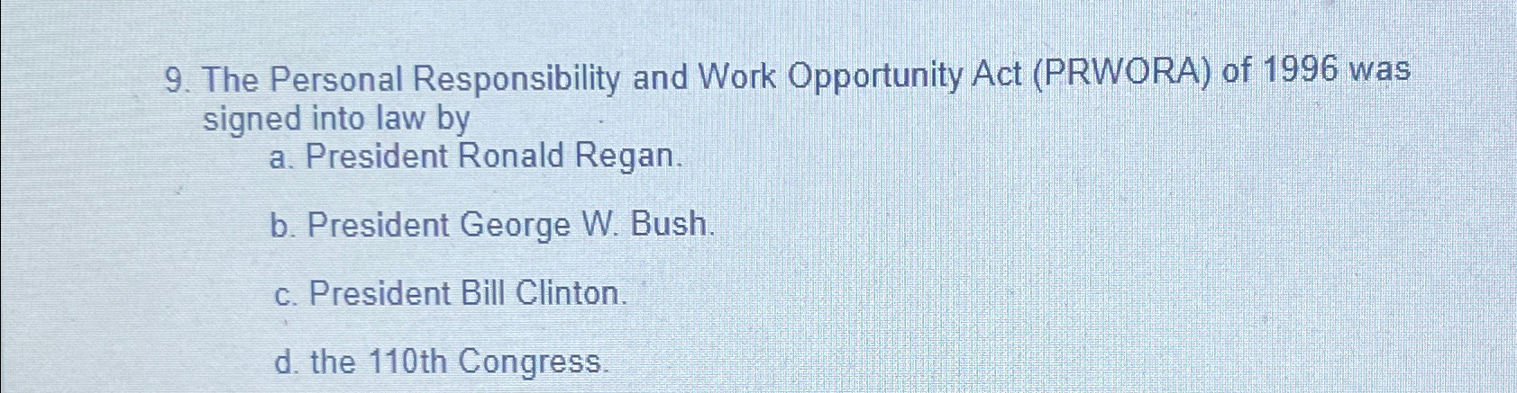 Solved The Personal Responsibility and Work Opportunity Act | Chegg.com