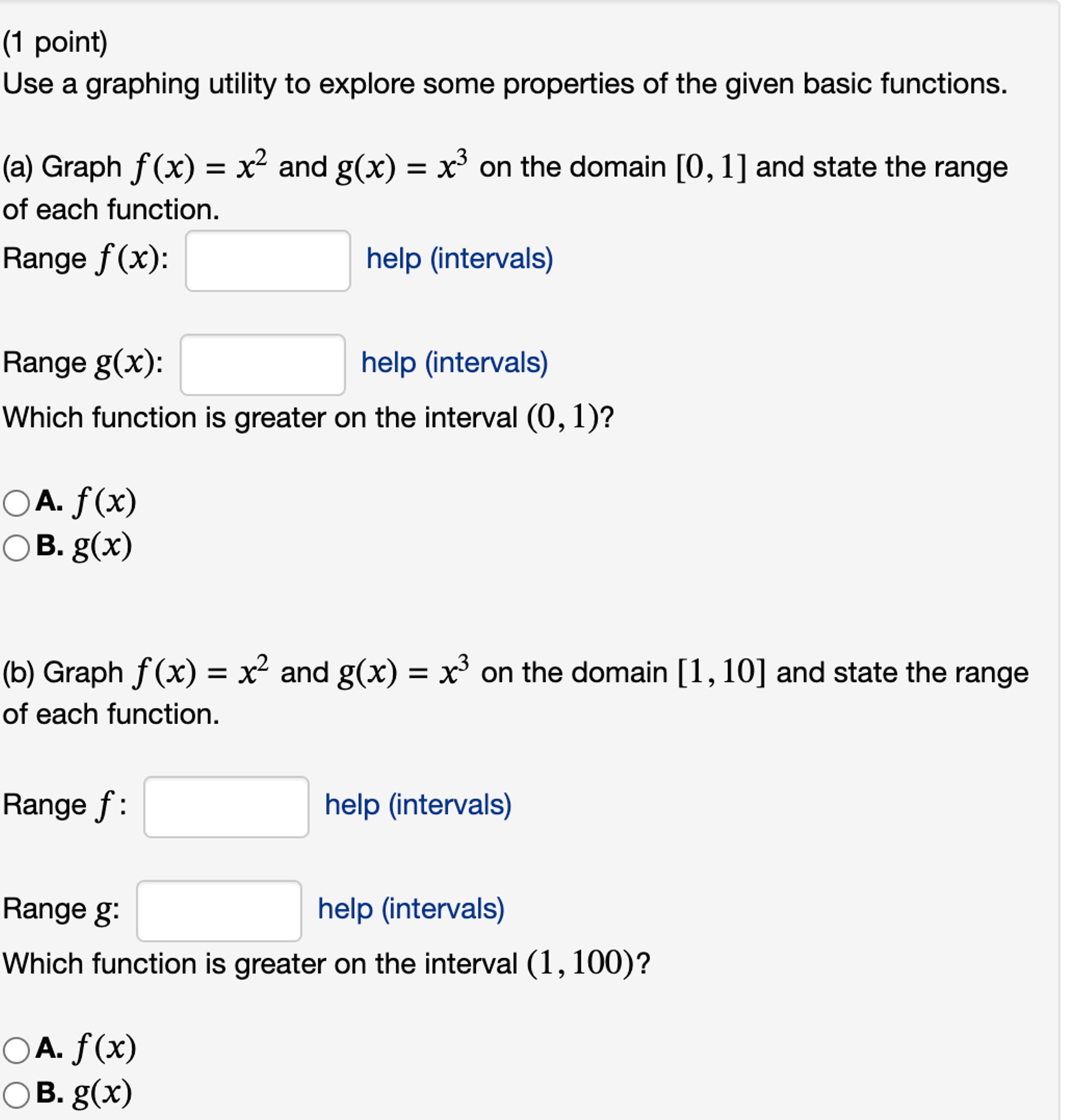 Solved (1 ﻿point)Use a graphing utility to explore some | Chegg.com