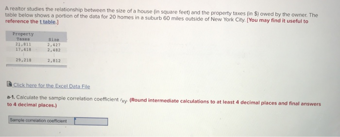 Solved A realtor studies the relationship between the size | Chegg.com