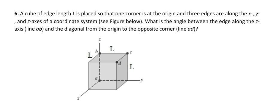 Solved 6 A Cube Of Edge Length L Is Placed So That One