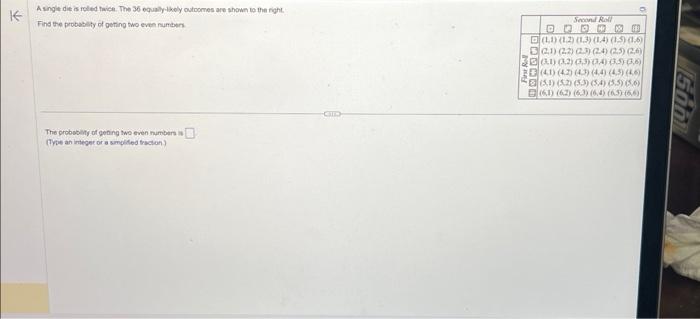 Solved A single die is roled tivice. The 36 equaly tholy | Chegg.com