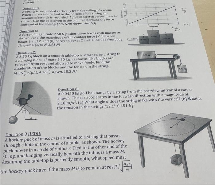 Solved [0.496] Question 5: A spring is suspended vertically | Chegg.com