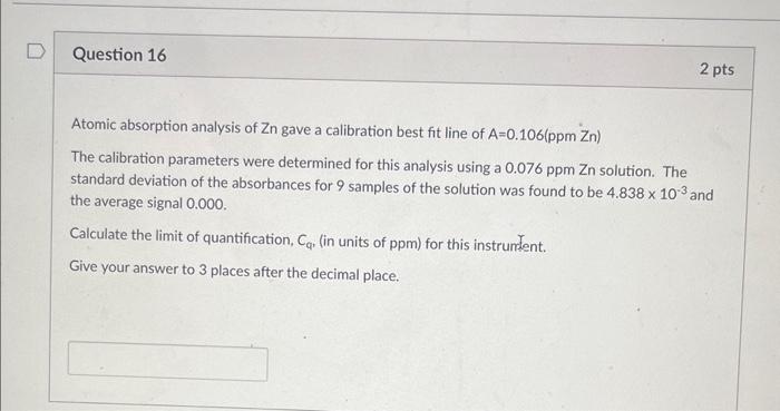 Solved Atomic absorption analysis of Zn gave a calibration | Chegg.com
