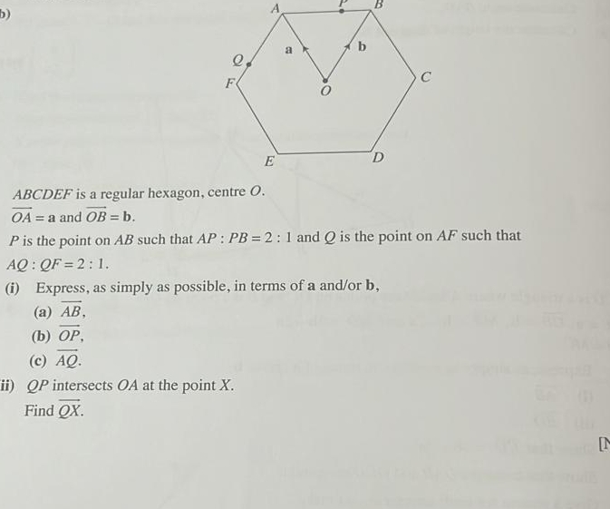 Solved ABCDEF is a regular hexagon, centre O.vec(OA)=a and | Chegg.com