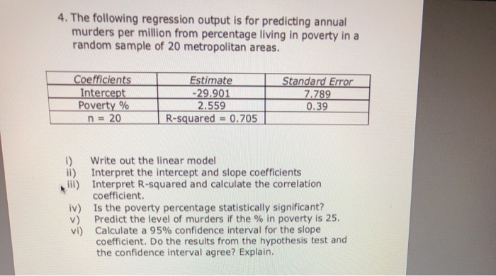 Solved 4 The Following Regression Output Is For Predicting 