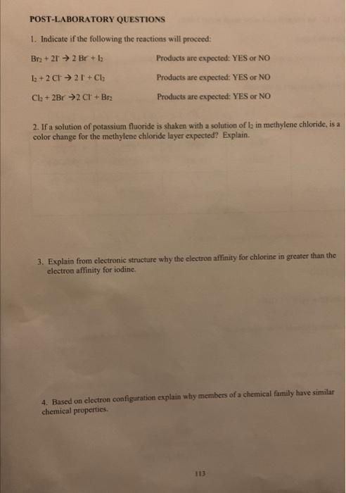 Solved POST-LABORATORY QUESTIONS 1. Indicate if the | Chegg.com