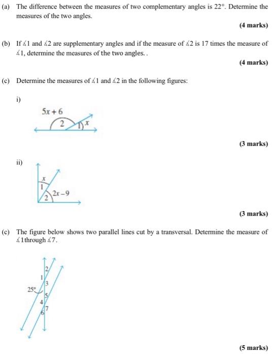 Solved A The Difference Between The Measures Of Two Chegg
