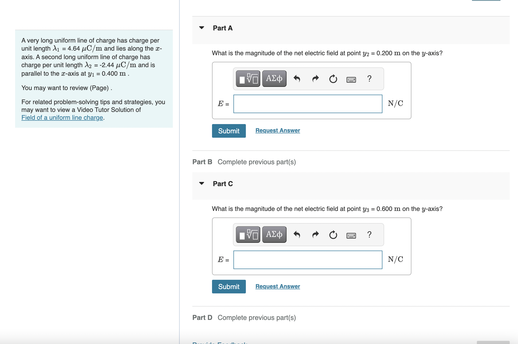 Solved Part AA very long uniform line of charge has charge | Chegg.com
