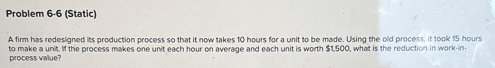 Solved Problem 6-6 (Static)A firm has redesigned its | Chegg.com