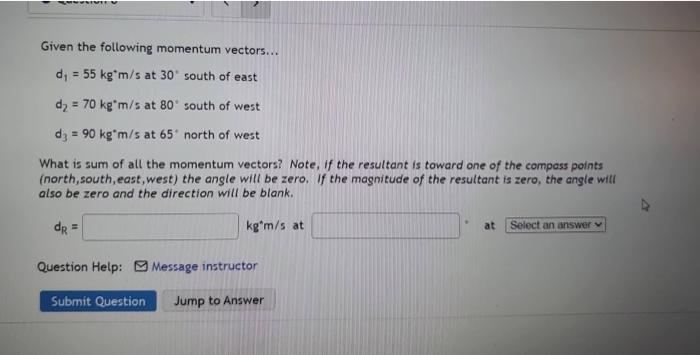 Solved Given the following momentum vectors... d1=55 kg∗ m/s | Chegg.com