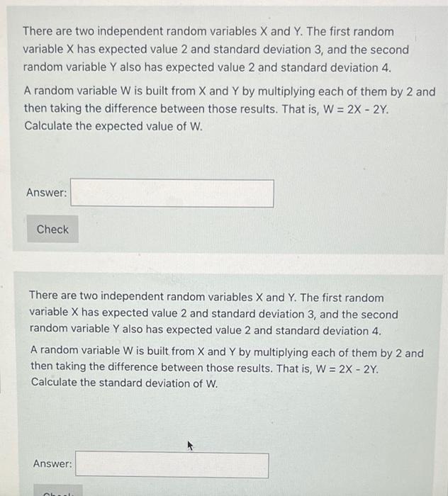 Solved There are two independent random variables X and Y. | Chegg.com