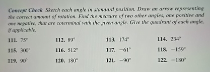 Solved Concept Check Skerch each angle in standard position. | Chegg.com