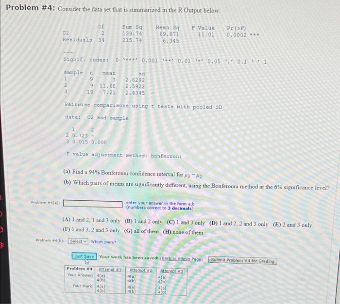 Solved Problem #4: Consider the data set that is summarized | Chegg.com