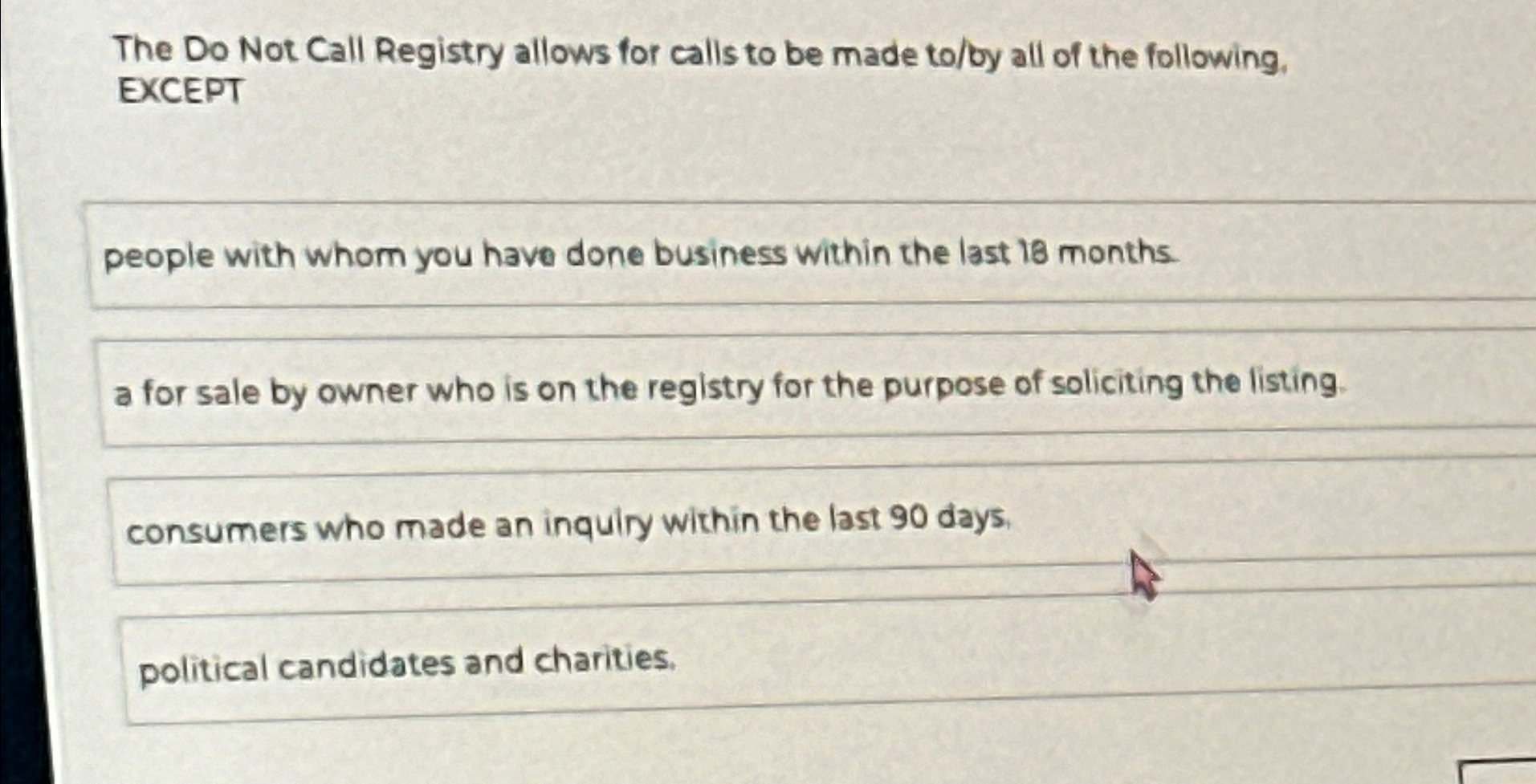 Solved The Do Not Call Registry allows for calls to be made | Chegg.com