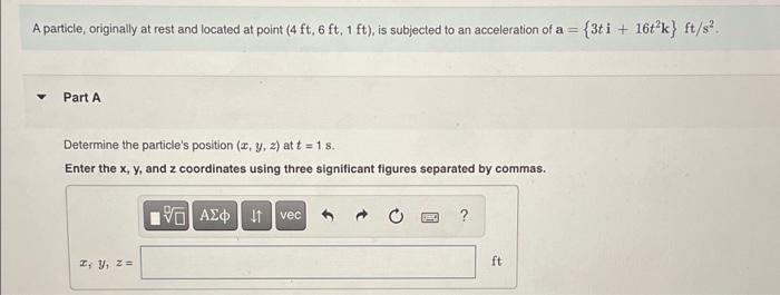 Solved A particle, originally at rest and located at point | Chegg.com