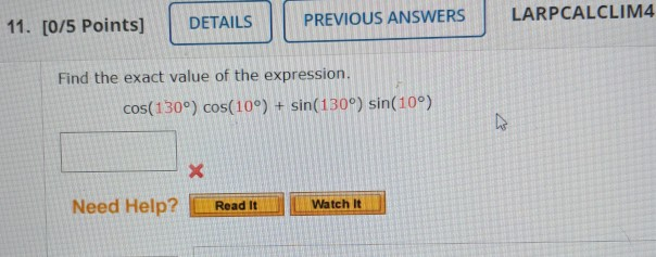 Solved find the exact value of the expression cos (130 deg) | Chegg.com