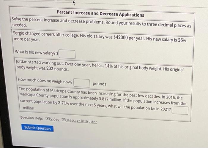 Solved Percent Increase and Decrease Applications Solve the | Chegg.com