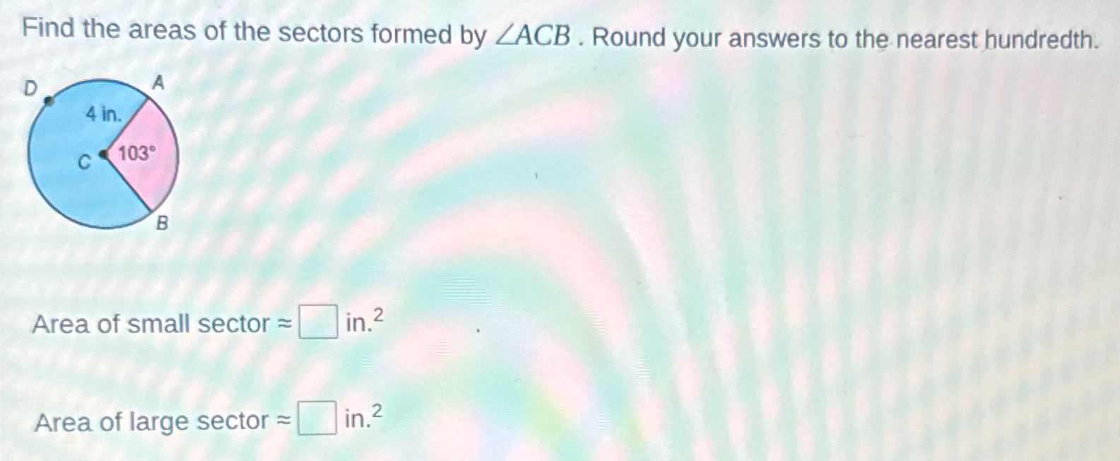 Solved Find the areas of the sectors formed by angle ACB. | Chegg.com