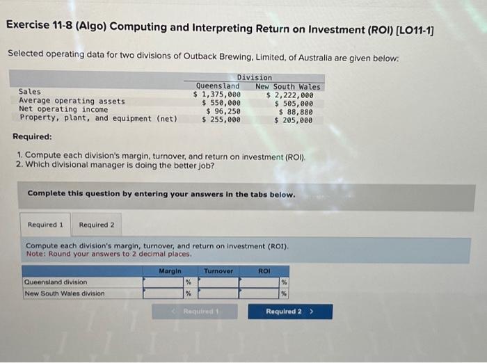 Exercise 11-8 (Algo) Computing and Interpreting | Chegg.com