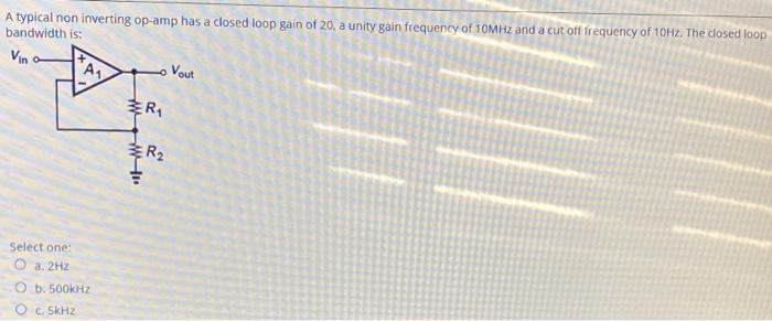 Solved A typical non inverting op-amp has a closed loop gain | Chegg.com