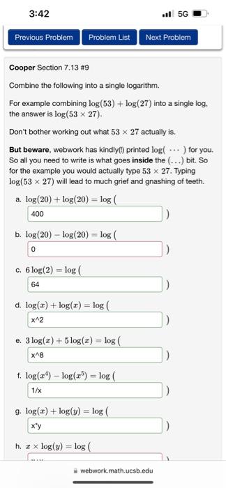 Solved Combine the following into a single logarithm. For | Chegg.com