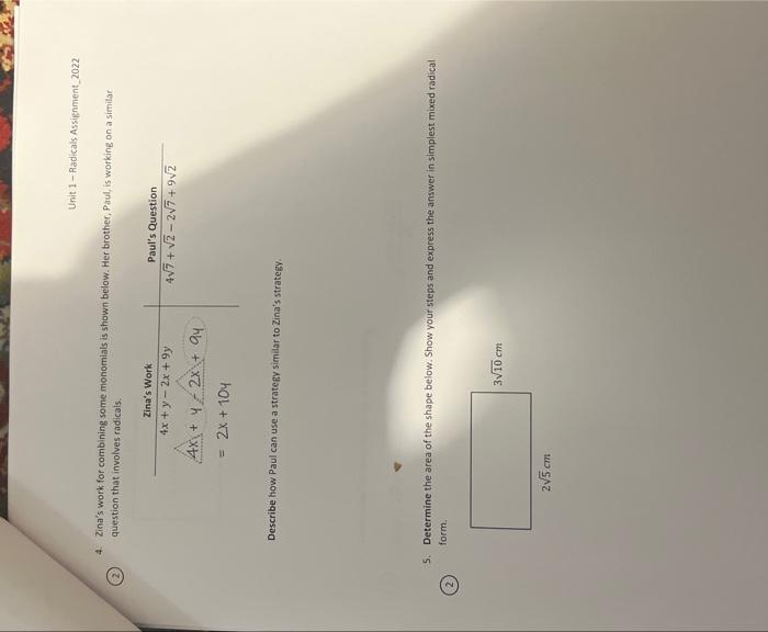 Solved Unit 1: Radicals Assignment Read the course material, | Chegg.com