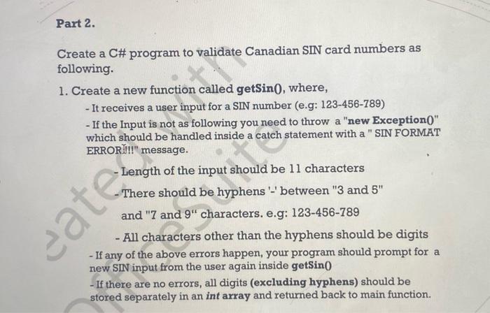 Solved Create a C\# program to validate Canadian SIN card | Chegg.com