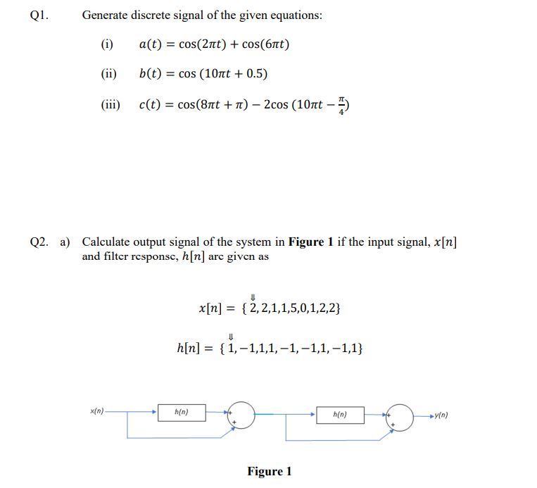 Solved Q1. ﻿Generate discrete signal of the given | Chegg.com