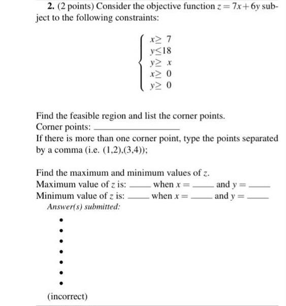 Solved 2 2 Points Consider The Objective Function Z