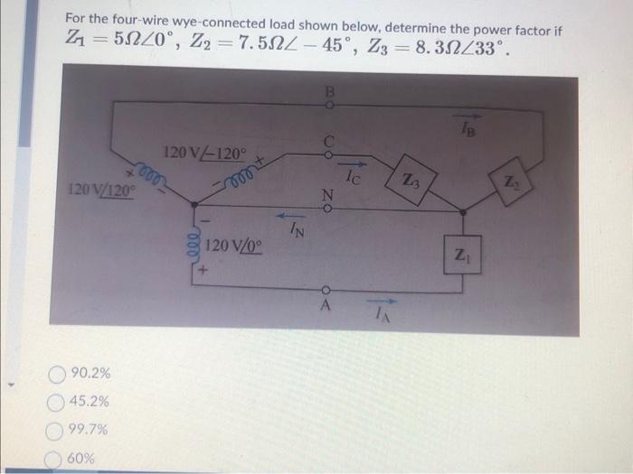 Solved For the four-wire wye-connected load shown below, | Chegg.com