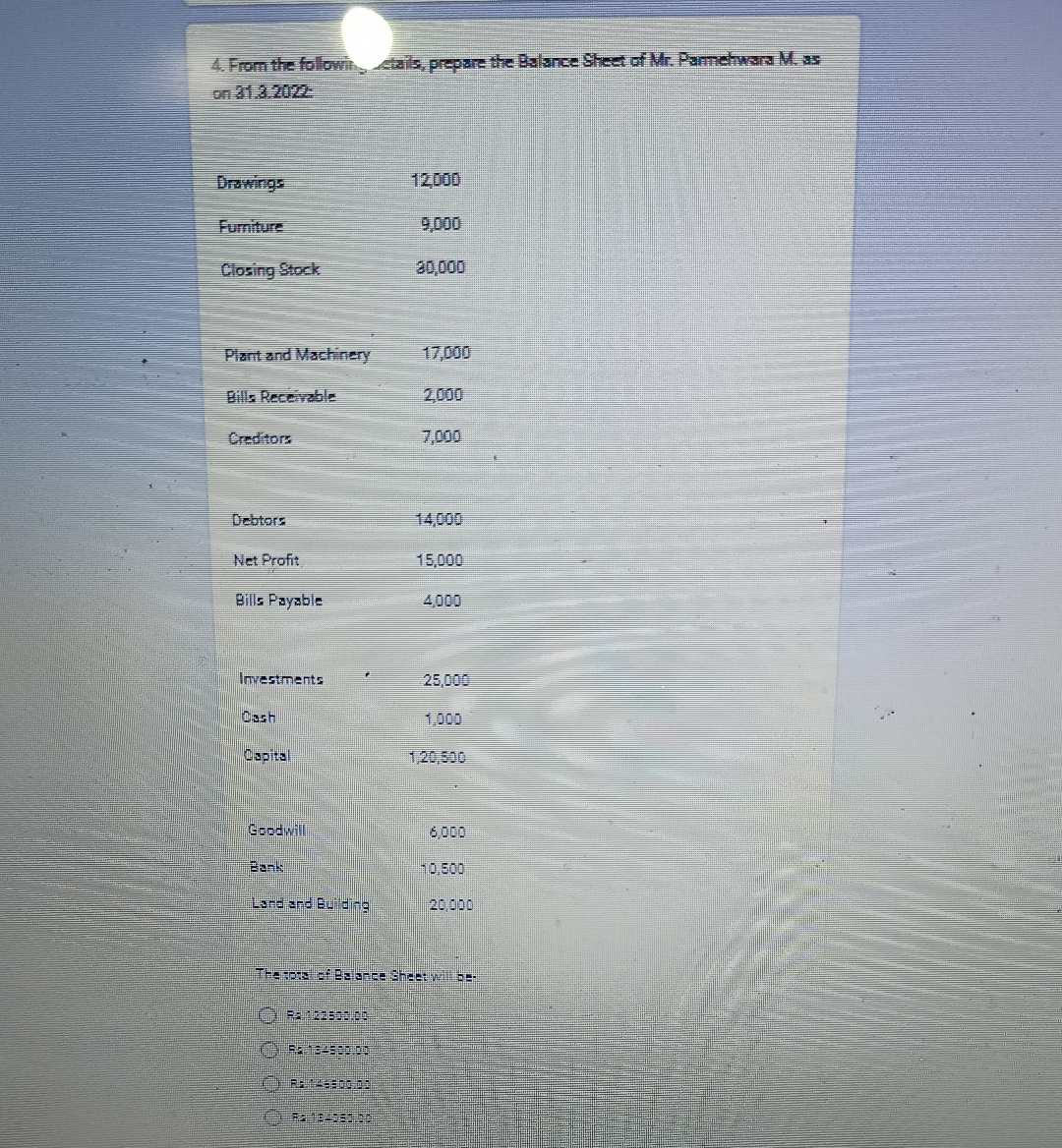 Solved From the followit stais, prepare the Balance Sheet of | Chegg.com