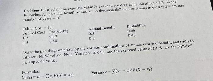 Problem 1. Calculate the expected value (mean) and | Chegg.com